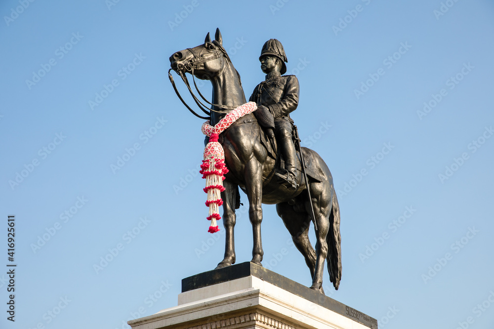 King Rama 5 monument in the Royal Plaza in front of the Dusit Palace on ...