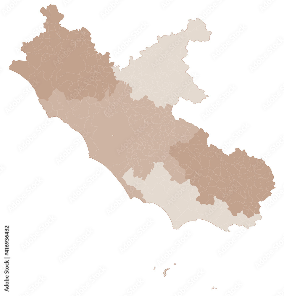 Lazio map, division by provinces and municipalities. Closed and ...