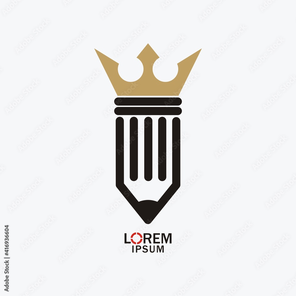 Pencil logo design template, Pencil with crown sign Stock Vector ...