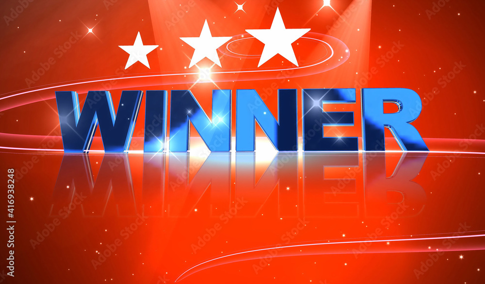 Voluminous text Winner. Blue captions on a red background with white ...