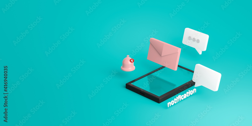 Notification message bell icon alert and alarm on pastel color ...