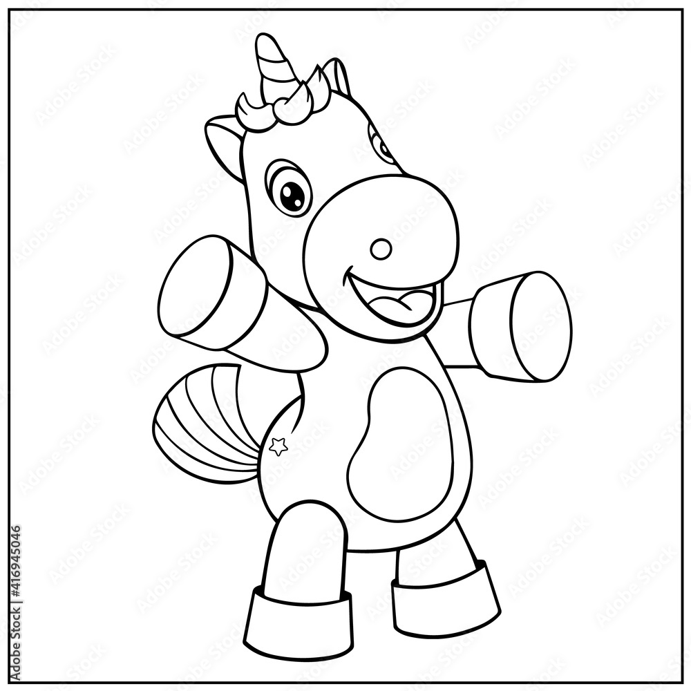 Coloring book for children. Cute cartoon unicorn. Outline vector ...