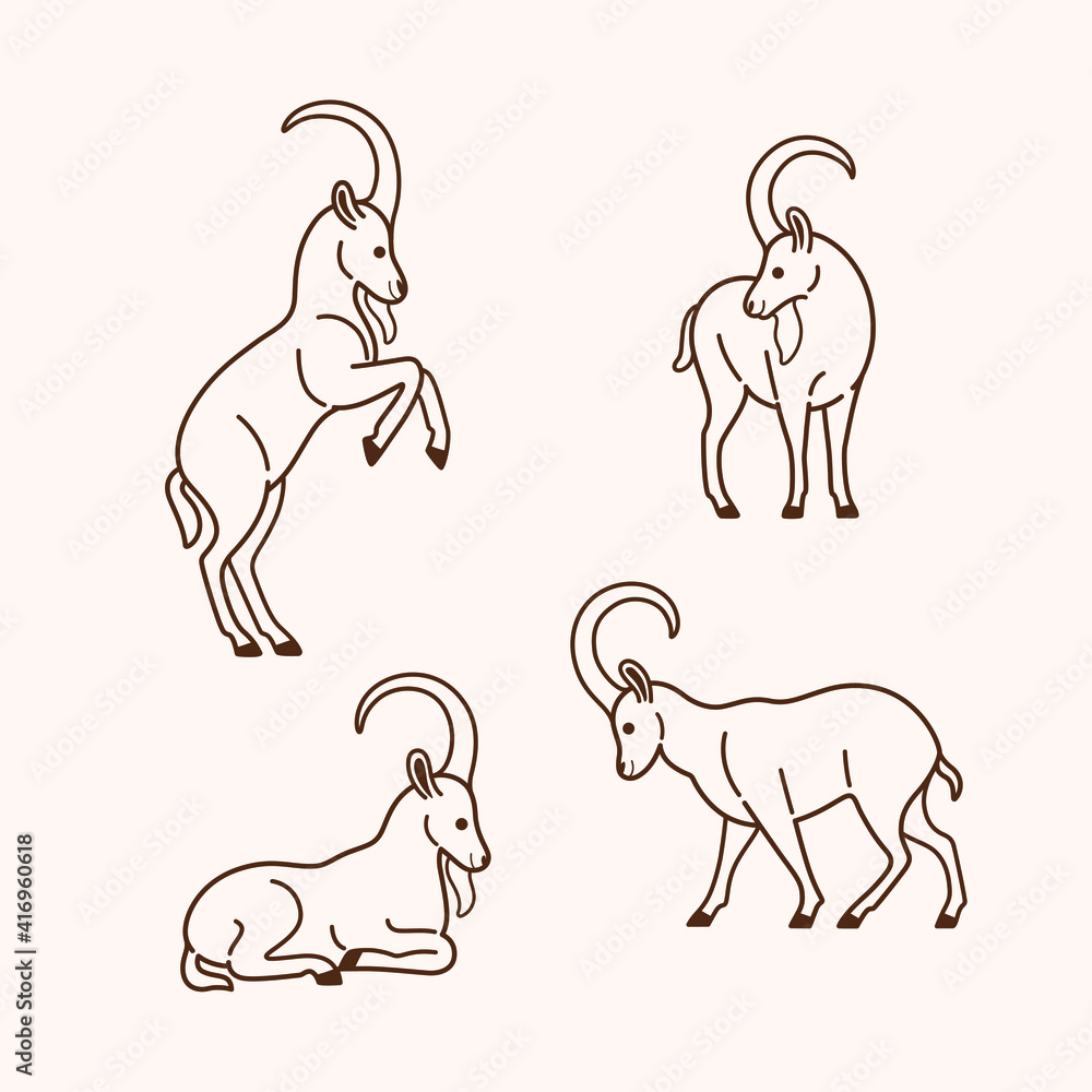 Ibex icon set. Different type of animal. Vector illustration for emblem ...