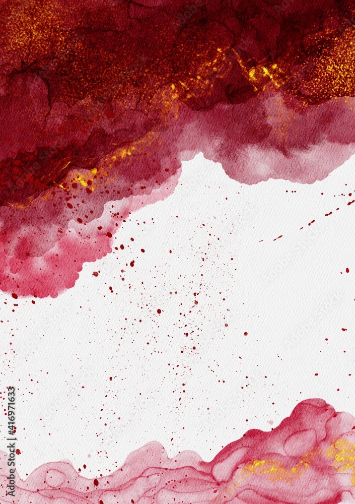 Red watercolor wet wash splash hand drawing invitation card background ...