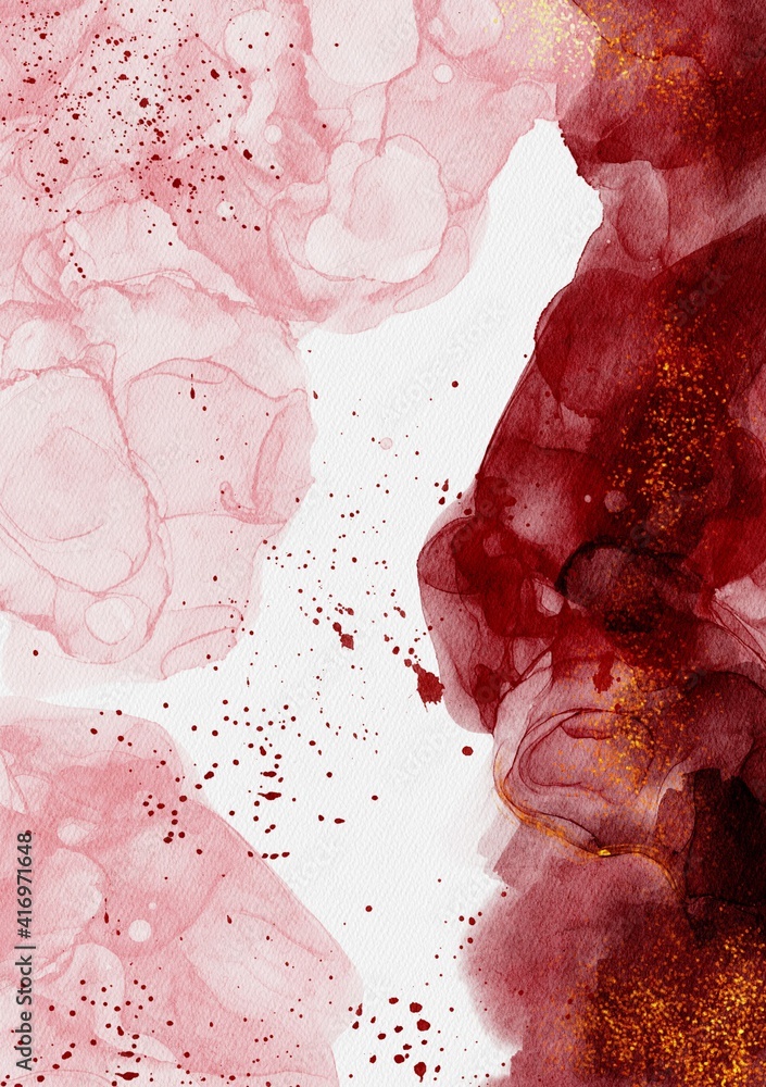 Red watercolor wet wash splash hand drawing invitation card background ...