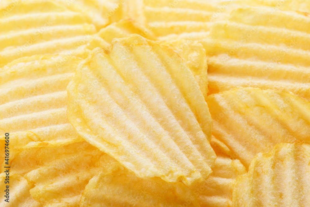 Potato chips pattern. Yellow corrugated salted potato chips as food ...