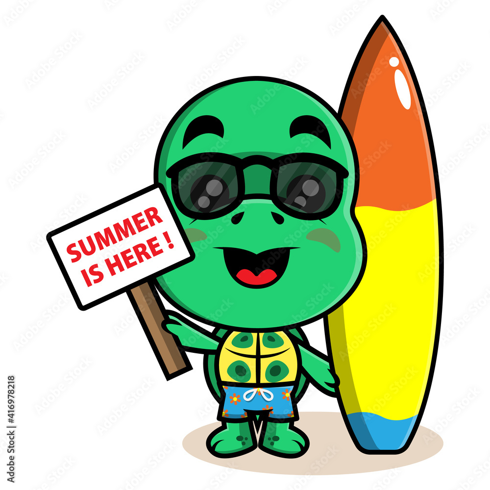 Funny Turtle cartoon characters wearing sunglasses and swimsuit ...