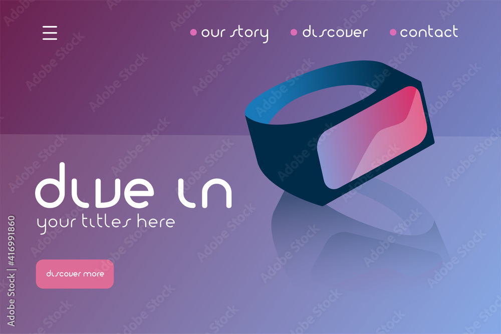 Virtual reality VR landing page template. Technology web page design ...