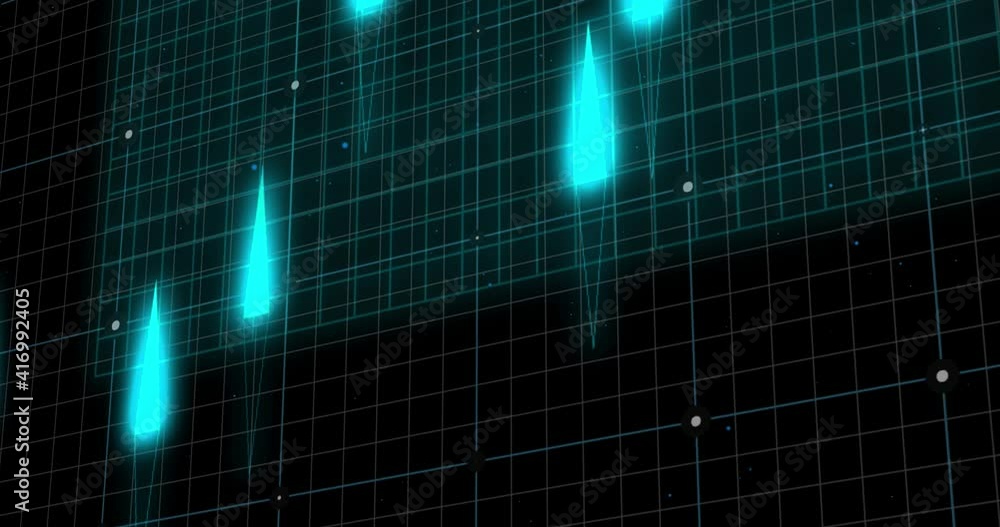 Abstract data visualization in grid with candles chart. Spikes blinking ...