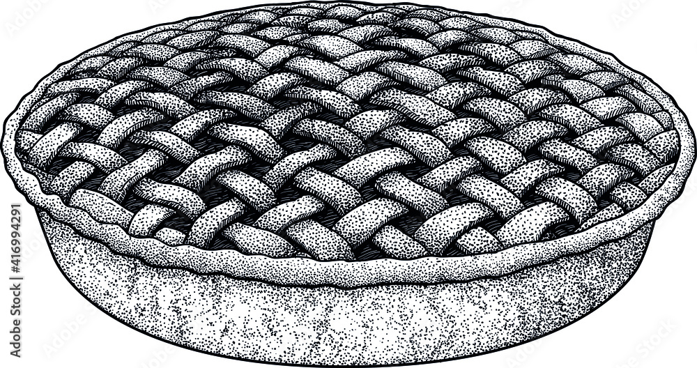 Cherry pie illustration, drawing, engraving, ink, line art, vector ...