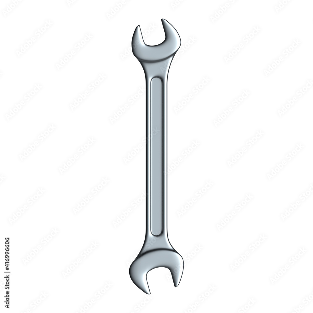 Letter I made of steel wrenches and bolts isolated on white, 3d ...