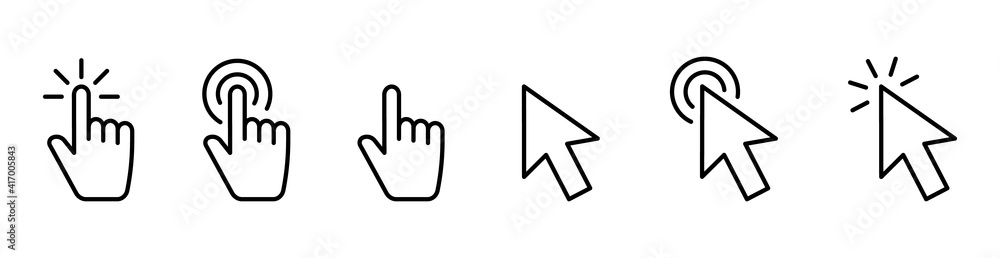 Hand pointer icons. Pointer click. Cursor arrow icon. Clicking finger ...