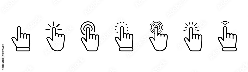 Hand pointer icons. Pointer click. Cursor icon. Clicking finger. Computer mouse click. Vector ...