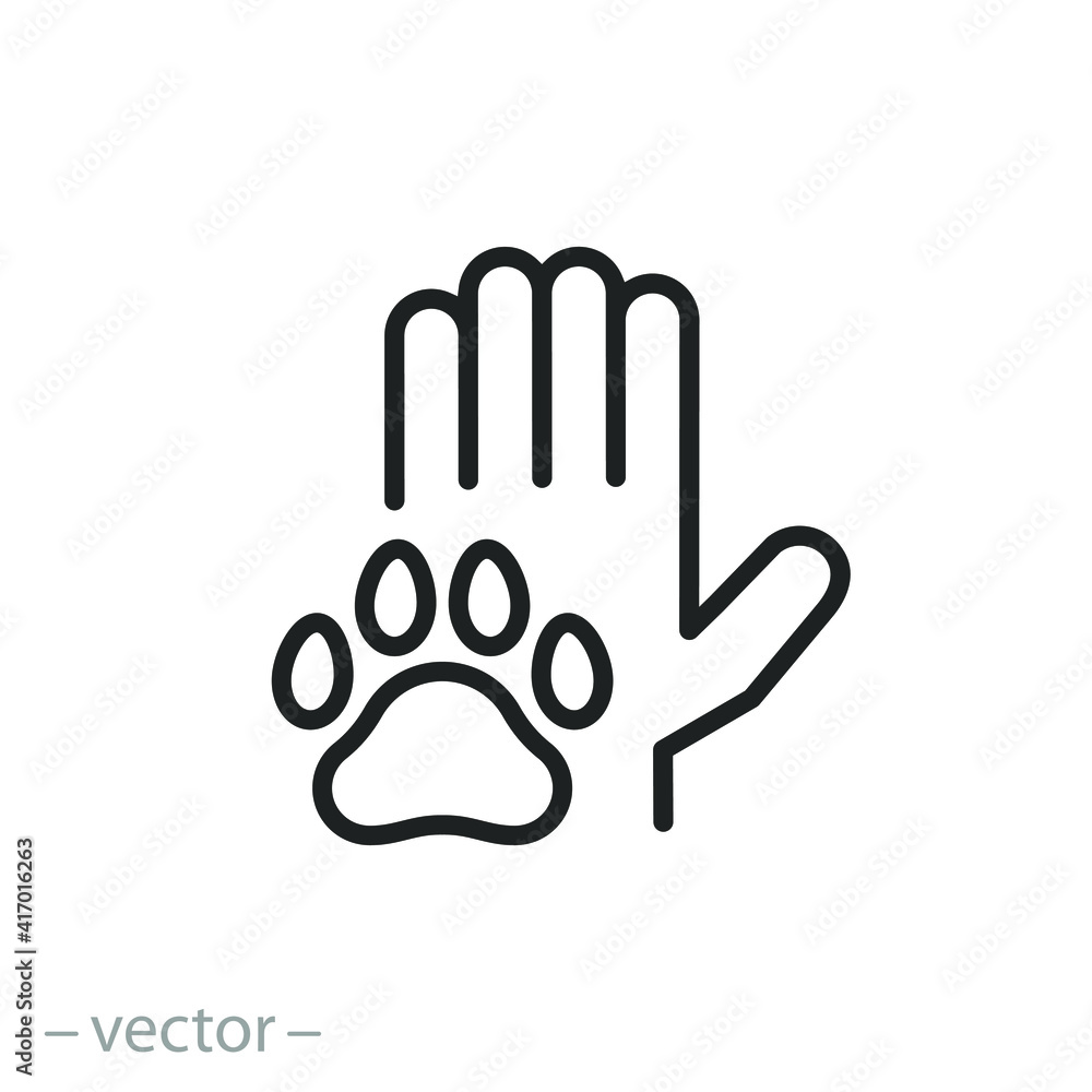 hand with animal paw icon, pet friend human, love for a dog or cat, paw ...