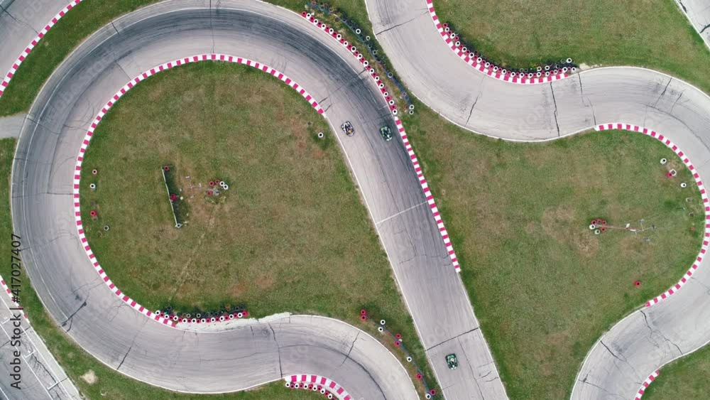 Karting race track, aerial top view in 4k video. Sport Competition ...