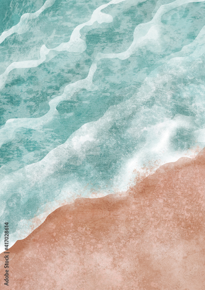 Boho Sea Beach with Waves Print. Abstract Background. Bohemian ...