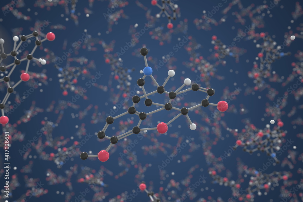 Codeine molecule. Ball-and-stick molecular model. Chemistry related 3d ...