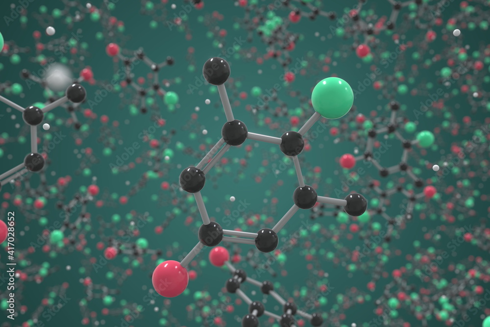 Molecule of Chloroxylenol. Molecular model, science related 3d ...