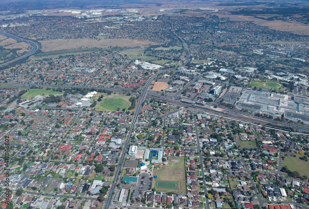 Panoramic aerial view of Broadmeadows Houses roads and parks in ...