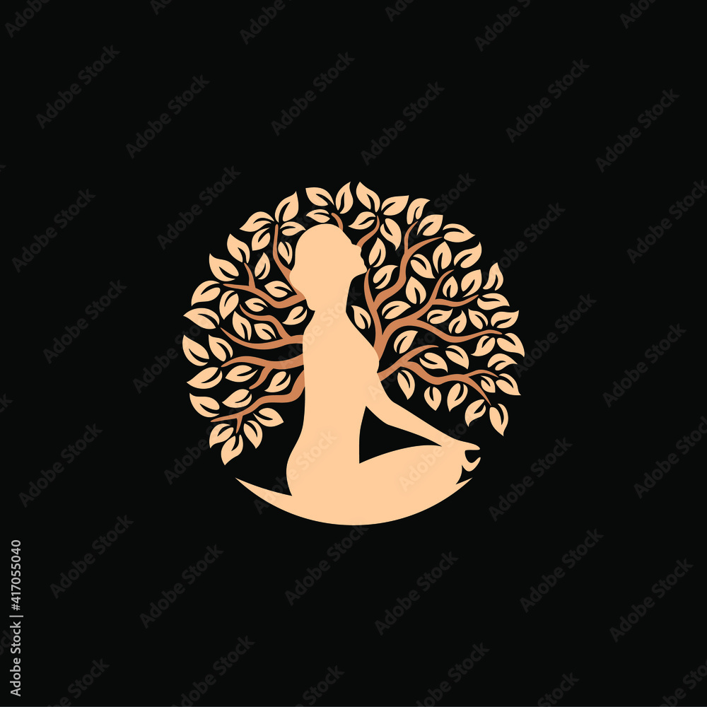 Abstract Human tree logo. Unique Tree Vector illustration with circle ...