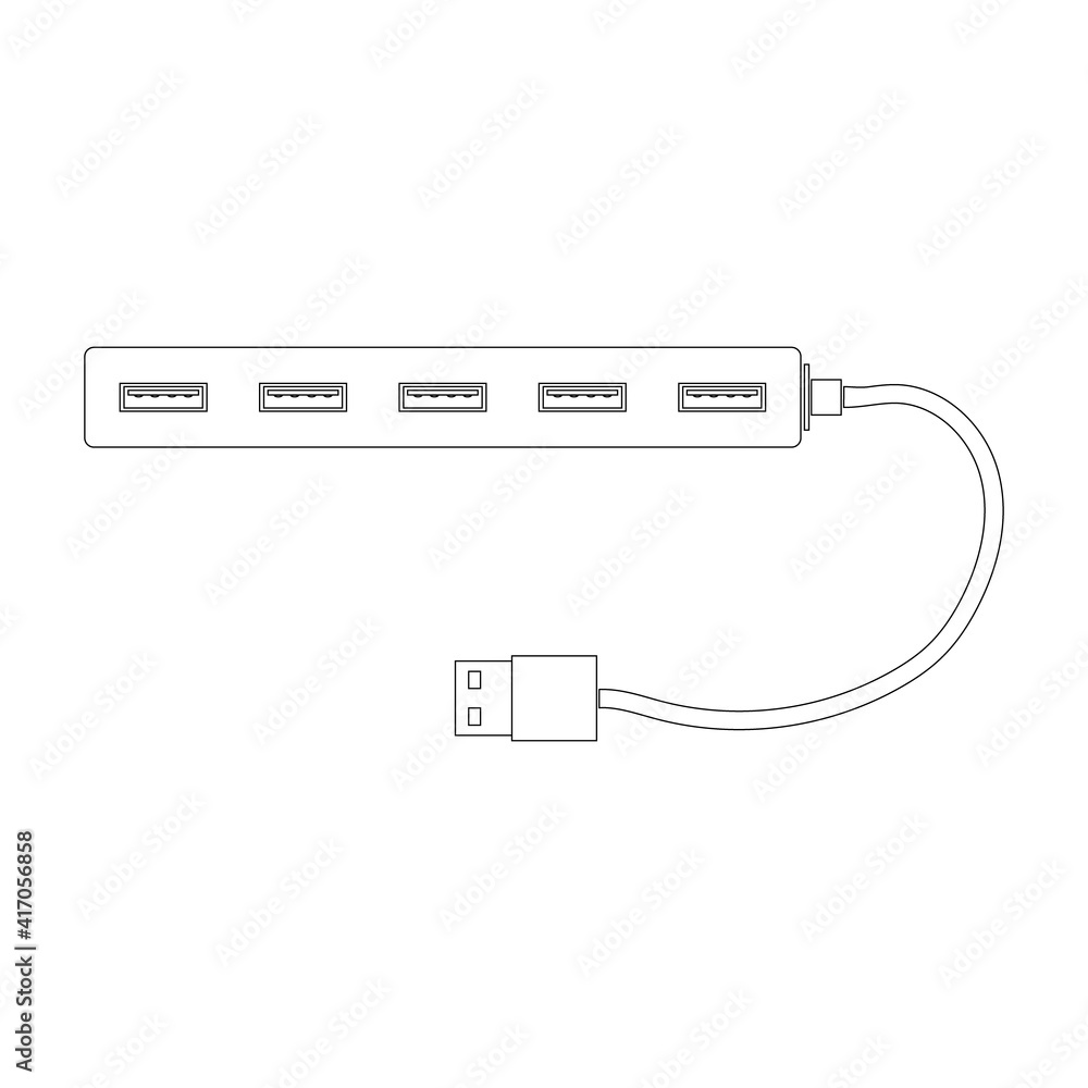 Rectangular USB hub in contour design with single-row USB ports and ...