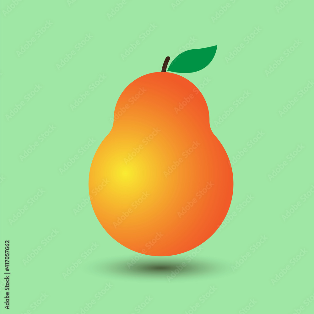 Pear with leaf sign icon. Yellow-orange gradient.Vector illustration ...