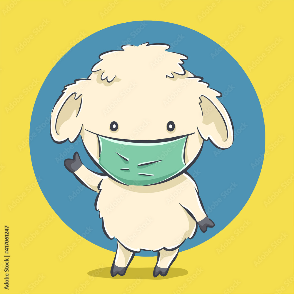 Cute sheep wearing masker cartoon icon illustration. flat cartoon style ...
