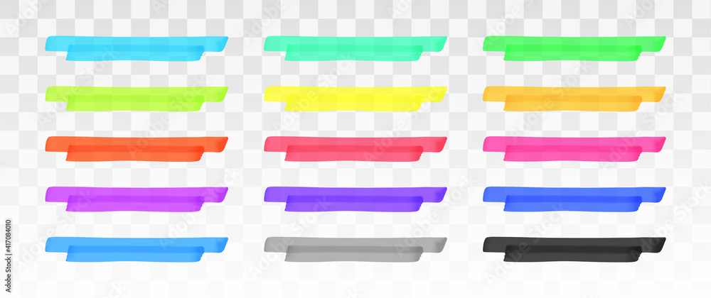 Color highlighter lines set isolated on transparent background. Red ...