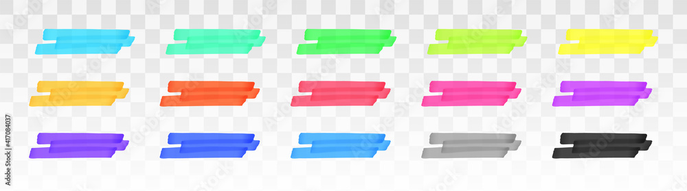Color highlighter lines set isolated on transparent background. Red ...