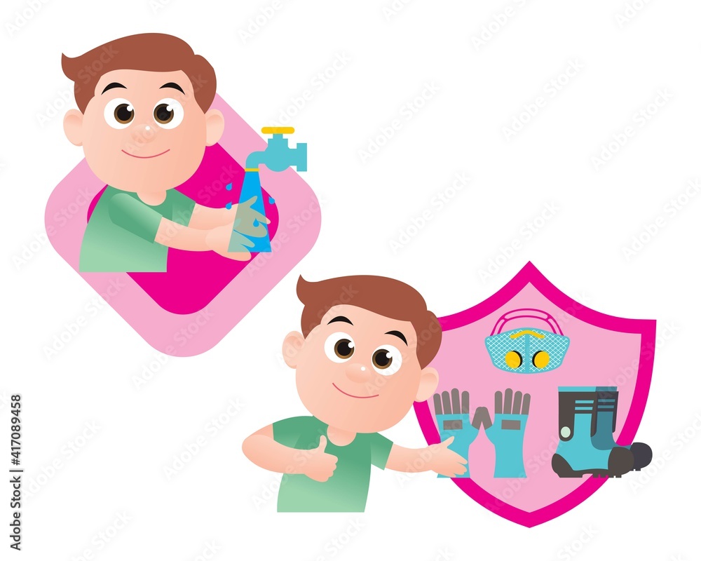 Washing hand after work for healthy. Use PPE when working. vector ...