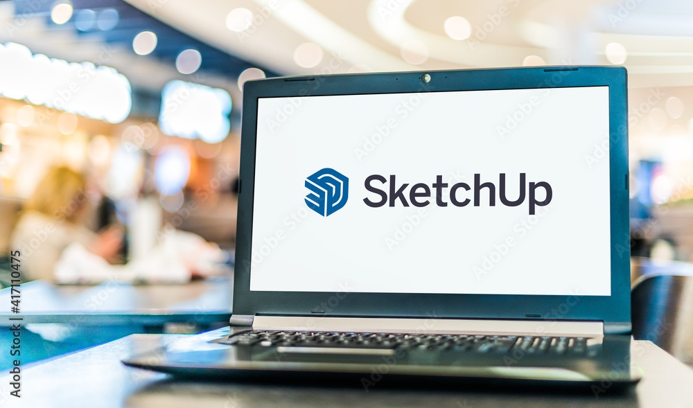 Laptop computer displaying logo of SketchUp Stock Photo | Adobe Stock