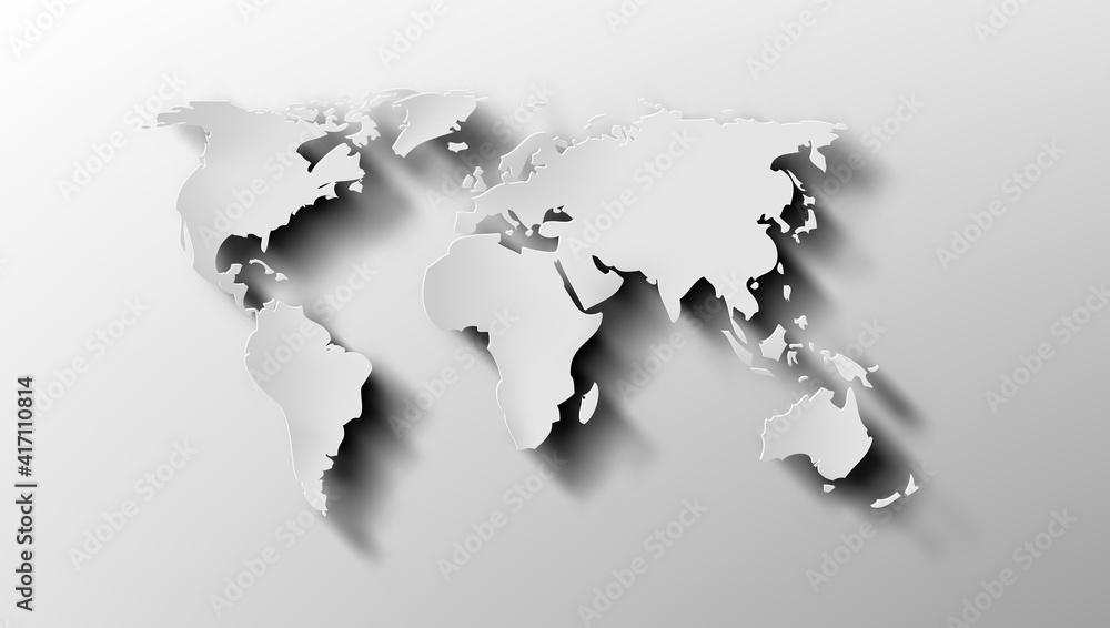 3D White Paper World Map With Shadow Stock Vector | Adobe Stock