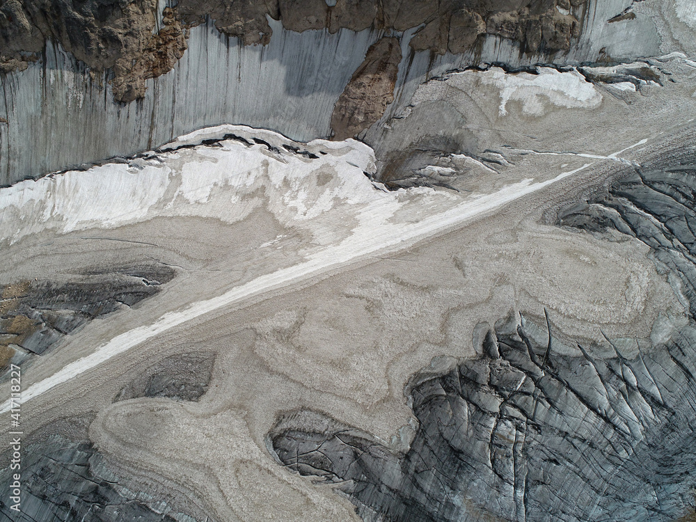 The Marmolada glacier in summer: Aerial view of the last and the only ...