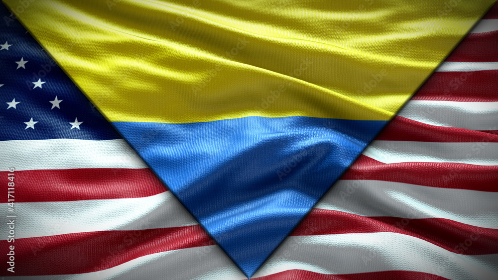 Ukraine Flag and United States of America Flag waving Close up with ...