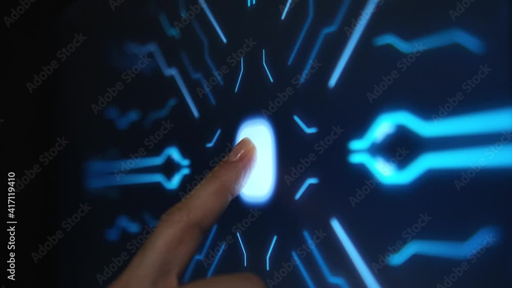 Digitalization concept: The human finger Turns on the Touch screen ...