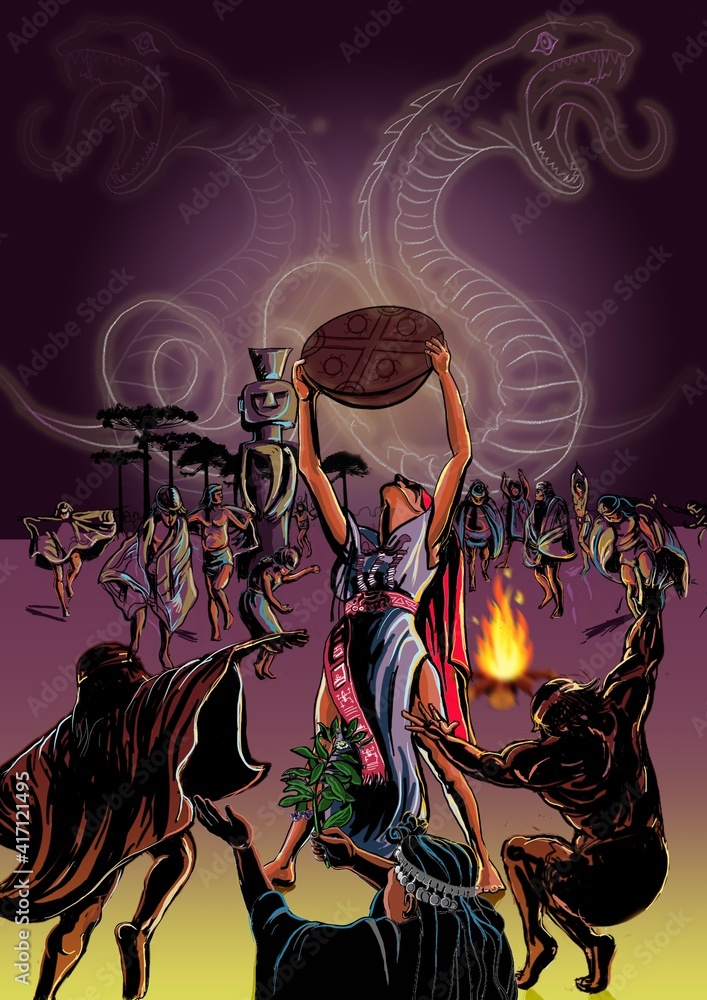 Indian celebration, mapuche Machitun Stock Illustration | Adobe Stock