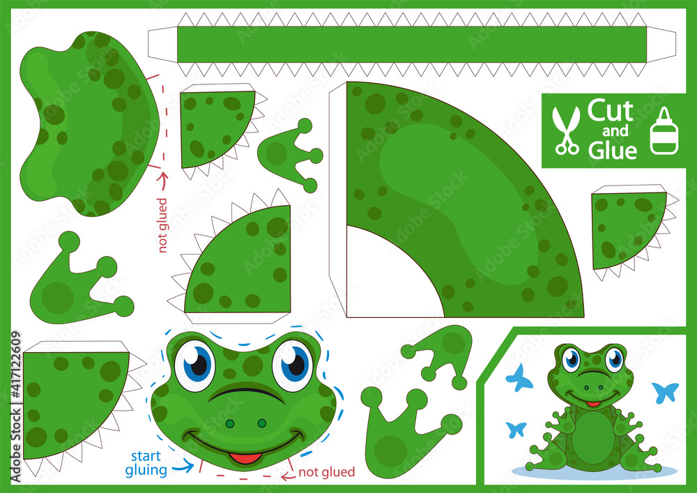 Cut and glue the 3d paper frog. Craft activity page. Kids art game and ...