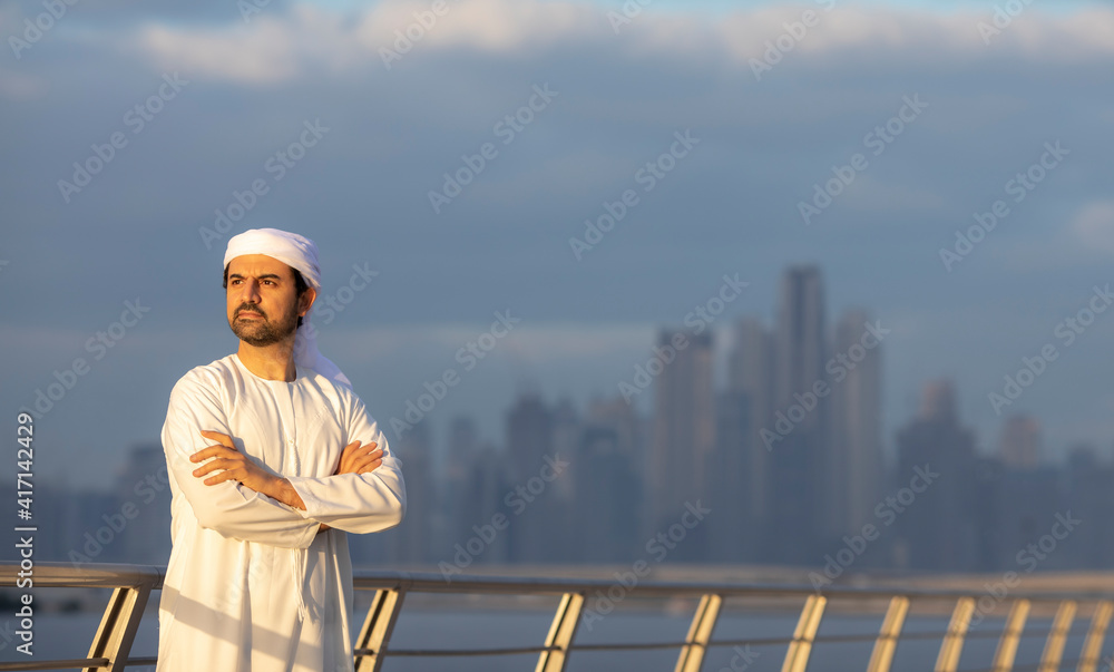 emirati man in traditional clothing in Al Jaddaf Waterfront Dubai Stock ...