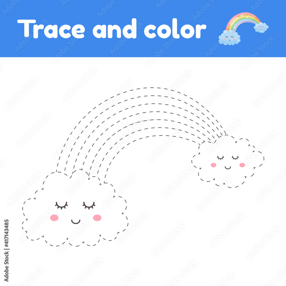 Coloring book with cute rainbow. For kids kindergarten, preschool and ...