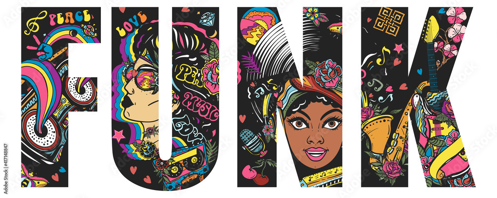 Funk slogan. Music concept. Typography lettering art. African American ...