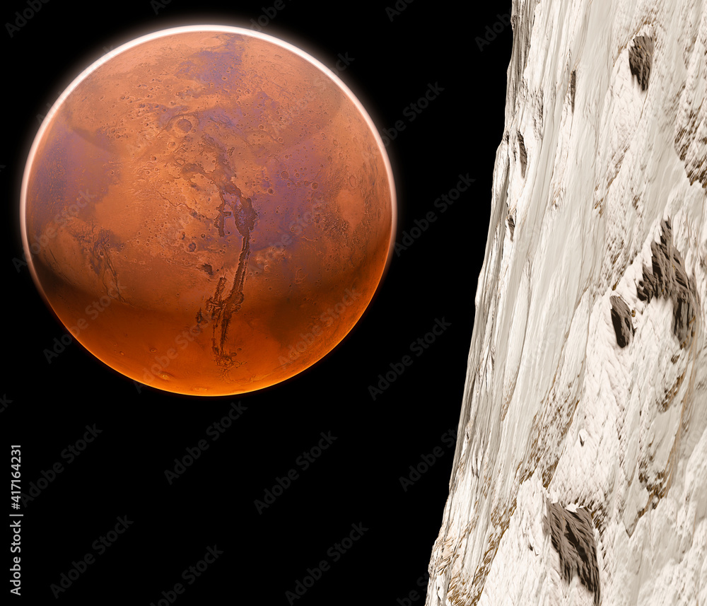 View of Mars seen from Phobos, Deimos the two moons of Mars, natural ...