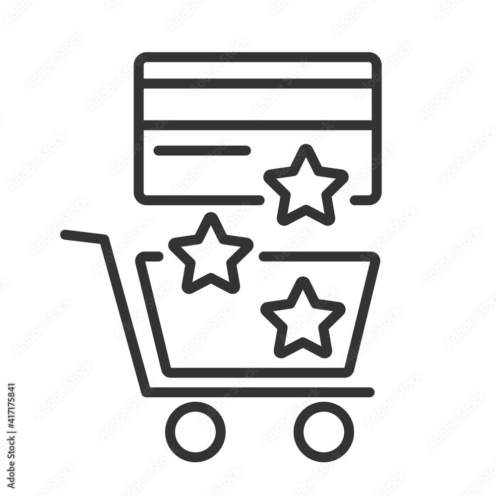Reward icon for purchases from a credit card in stores. Star bonuses ...