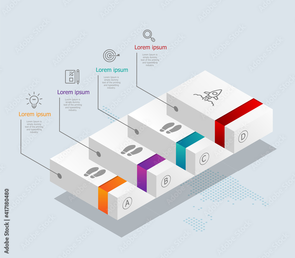 abstract stairs timeline infographics 4 steps with world map for ...