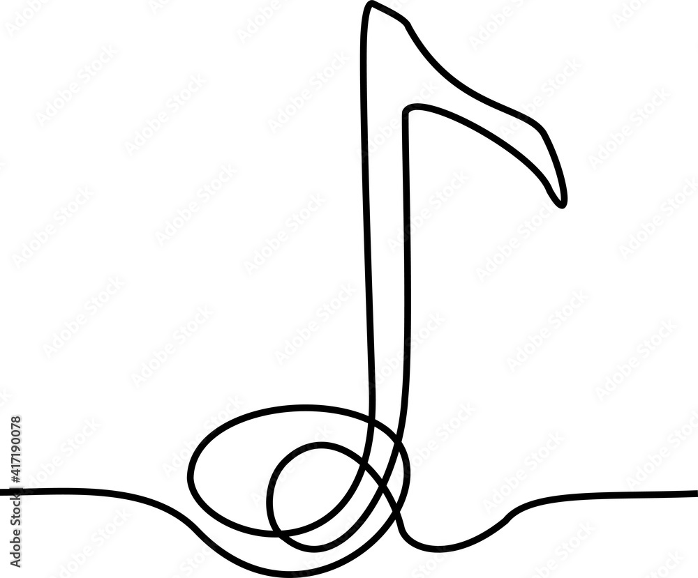 Musical note vector illustration, single one continuous line art ...