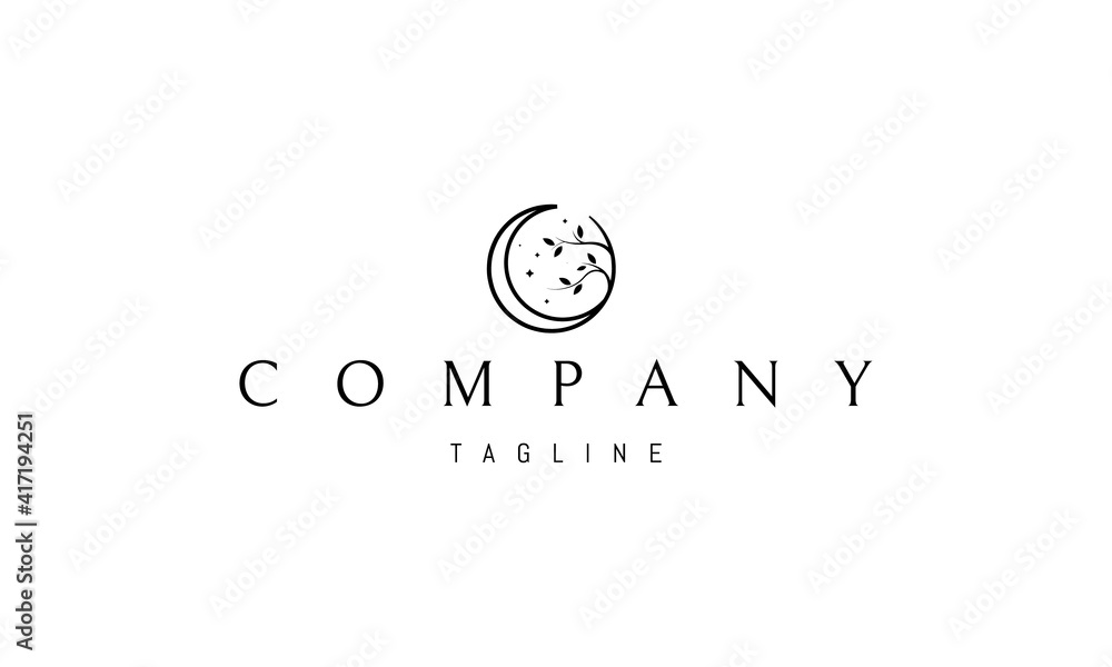 Vector logo on which an abstract image of the moon and a tree on a ...