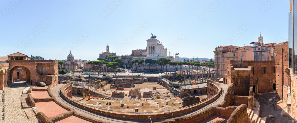 Circular courtyard of Trajan's Market, an ancient archeological site ...