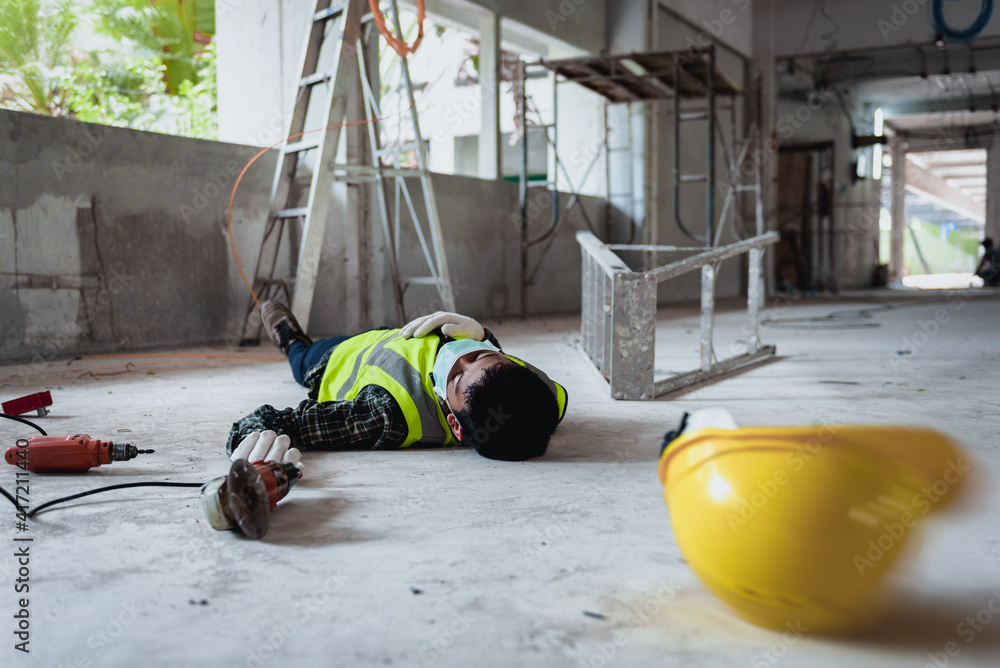 Work accidents of worker in the workplace at construction site area ...