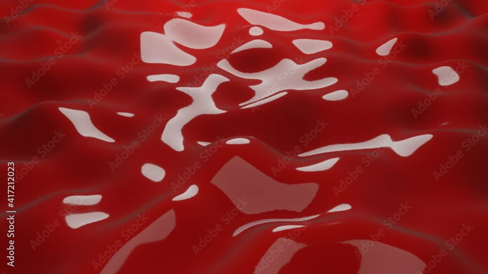 Red abstract liquid surface with white reflections. Minimal 3d render ...