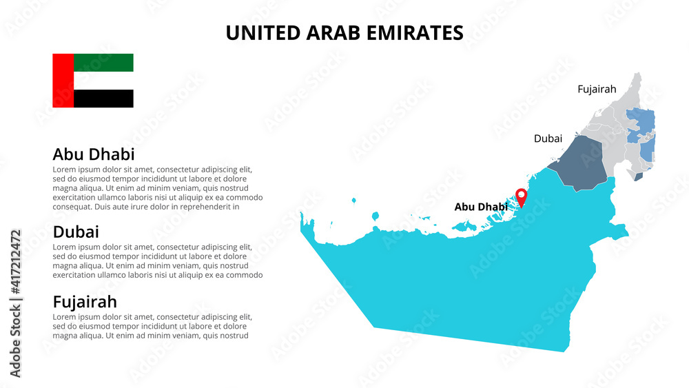 UAE vector map infographic template divided by states, regions or ...