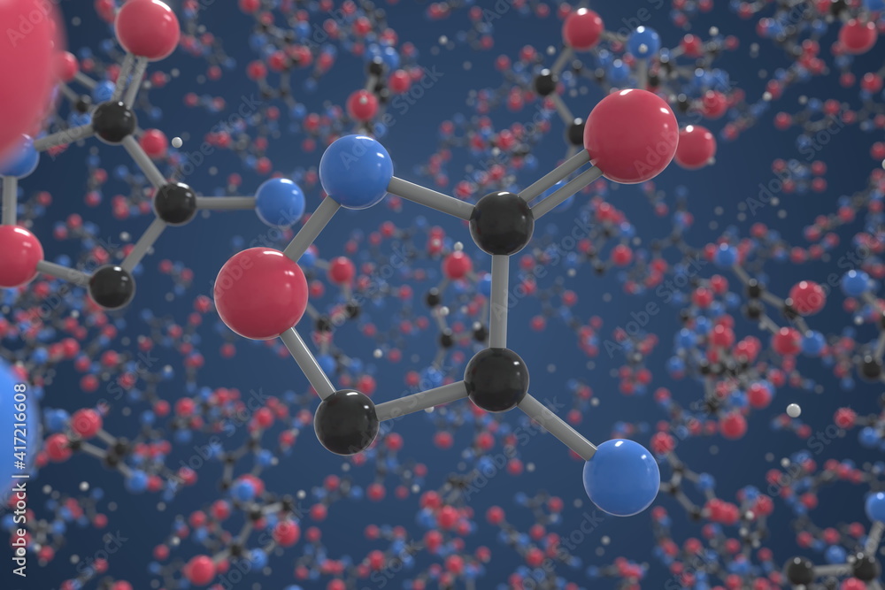 Cycloserine molecule. Ball-and-stick molecular model. Chemistry related ...